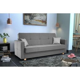 Schlafsofa melotte Polstercouch mit Schlaffunktion & Bettkasten LX32 Grau - Furnix