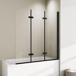 Boromal - Duschwand Badewanne schwarz 120 x 140 cm Badewannenaufsatz 3 Teilig faltbar Duschtrennwand Faltwand Glas Badewannenfaltwand Dusche 6 mm esg