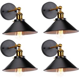 4er Wandleuchte, Vintage Industrielle Wandlampe aus Metall mit Ø22cm Lampenschirm für Schlafzimmer Wohnzimmer Esszimmer (Schwarz+Weiß)