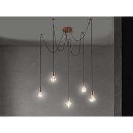Trio Leuchten - Minimal cord Spinnenlampe mit Baldachin in Kupfer antik und fünf E27 Fassungen