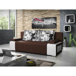 Sofa Schlafsofa inklusive Bettkasten livian Weiss / Braun