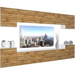 Wohnwand Vollausstattung Wohnzimmer-Set Moderne Schrankwand mit LED-Beleuchtung Anbauwand TV-Schrank Wotan-Eiche - Belini