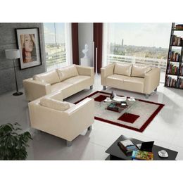 Fun Moebel - Sofa Set mailand 3-2-1 Sofagarnitur in Kunstleder Creme