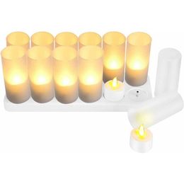 Minkurow - Set mit 12 wiederaufladbaren LED-Kerzen, elektrische Kerze, LED-flackernde Flamme mit Ladestation, Dekoration für Weihnachten, Geburtstag,