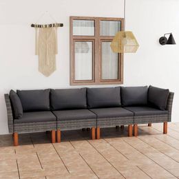 Bonnevie - 4-Sitzer-Gartensofa,Lounge-Sofa mit Kissen Grau Poly Rattan vidaXL