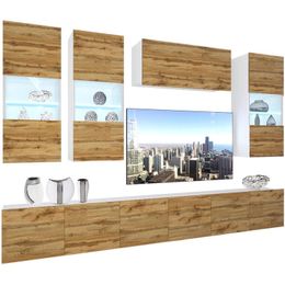 Belini - Wohnwand Vollausstattung Wohnzimmer-Set Moderne Schrankwand mit LED-Beleuchtung Anbauwand TV-Schrank Wotan-Eiche