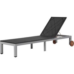 Sonnenliege mit Rollen Poly Rattan Schwarz - Schwarz - Prolenta Premium