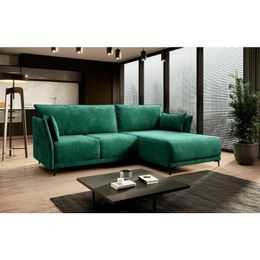 Ecksofa Schlafsofa Sofa garnier in Stoff Monolith Grün Ottomane Rechts