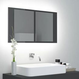 MAISONCHIC - LED-Bad-Spiegelschrank, Badschrank mit Spiegel, Badezimmerschrank Hochglanz-Grau 80x12x45 cm Acryl KLI46579