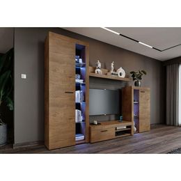 FURNIX Mediawand RIVAY Wohnwand TV-Lowboard Highboard Vitrine 4-tlg 270 cm Lefkas