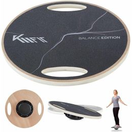 KM-Fit Balance Board rund Therapie-Kreisel aus Holz Gleichgewichtstrainer mit Handgriffen Indoorboard, Wackelbrett für Koordinationstraining Kraft- &