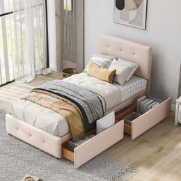 Stauraumbett Betten mit Bettkästen Polsterbett Einzelbett 90x200 cm Dunkel beige - Dunkelbeige