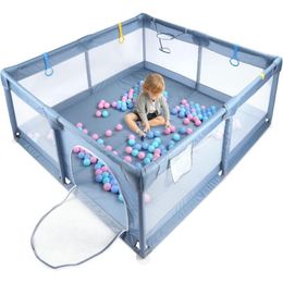 Aufun - Baby Laufstall, 130x130cm Laufgitter, Absperrgitter mit luftdurchlässigem Netz, Kinderschutzgitter, Krabbelgitter, Spielplatz-Set für Kinder