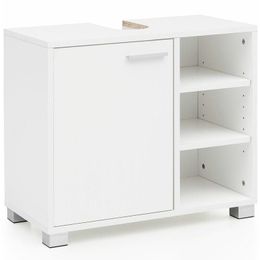 FineBuy - Waschbeckenunterschrank 60x55x32 cm weiß mit Tür, Unterschrank Waschbecken Badezimmer, Waschtischunterschrank mit Fächern,