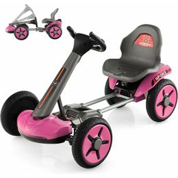 12V Elektrisches Kinderfahrzeug, Gokart mit verstellbarem Lenkrad und Sitz, LED-Lichter, Klappbares Design, Tretauto zum Reiten für Jungen und