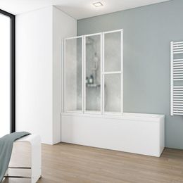 Schulte - 3-teilige Duschwand für Badewanne, faltbar mit Handtuchhalter, Kunstglas Softline hell mit Tropfen Dekor, Größe: 127 x 140 cm, Profilfarbe: