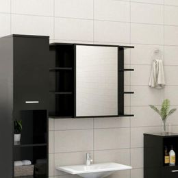 Bad-Spiegelschrank, Badschrank mit Spiegel, Badezimmerschrank Schwarz 80x20,5x64 cm Holzwerkstoff KLI66360 MAISONCHIC