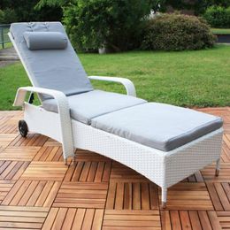 Gartenliege Weiß Polyattan Sonnenliege Terrassenliege Relaxliege Liegestuhl - Melko