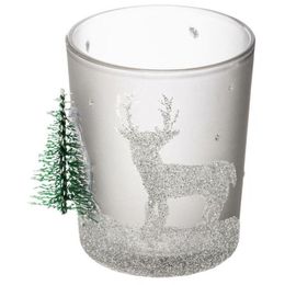 Glitter teelicht + frosted christmas tree - Glas - kleines Modell - Feeric lights & christmas - Silbergrau