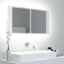 LED-Bad-Hängeschränke - Badezimmer Spiegelschrank Hochglanz-Weiß 90x12x45 cm Acryl -BNC20804 - Weiß