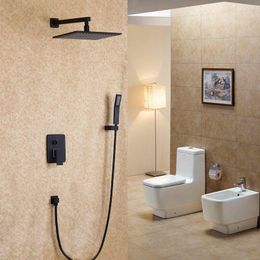 KROOS® Regenbrause an der Wand befestigt schwarz und Duschset mit Handbrause aus massivem Messing 300 mm
