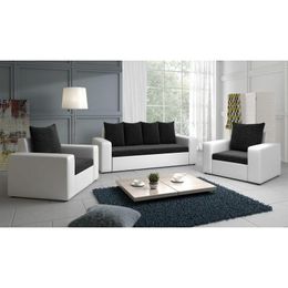 Sofa Set nina 3-1-1 Sofagarnitur in Weiss / Schwarz