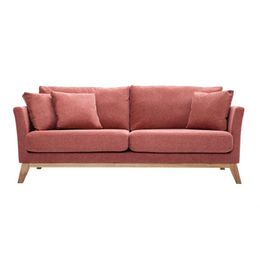 Miliboo - Skandinavisches Sofa aus terracottafarbenem Stoff mit Samteffekt, abnehmbarem Bezug und hellem Holz 3-Sitzer oslo - Terra Cotta