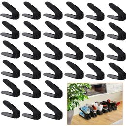 Einstellbare Schuhregale Schuhstapler 30 Stück Schwarz, Schuhhalter platzsparend 3-Stufen-Verstellung, Schuh-Organizer Rutschfest - Uisebrt