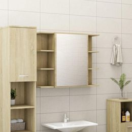 Bad-Spiegelschrank, Badschrank mit Spiegel, Badezimmerschrank Sonoma-Eiche 80x20,5x64 cm Holzwerkstoff KLI99810 MAISONCHIC