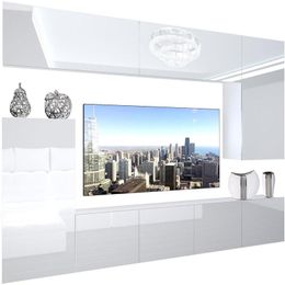 Wohnwand Wohnzimmer-Set Vollausstattung Moderne Schrankwand mit LED-Beleuchtung Anbauwand TV-Schrank Weiß - Belini
