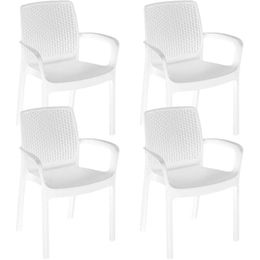 FRANKYSTAR Regina - Set aus 4 stapelbaren Gartenstühlen aus Polyrattan. Esszimmerstühle mit Armlehnen, Outdoor-Stühle Farbe Weiß