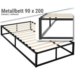 Premium Bett Metallbett Stahl Bettgestell Bettrahmen Industrie Design Lattenrost 90x200 cm Schwarz