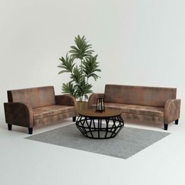 Sofa-Set 2-tlg. Kunstleder in Wildleder-Optik Braun vidaXL58117