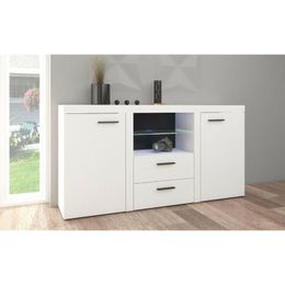 Sideboard rivay mit led 2 Schubladen Glasvitrine 2F2S B156,4cm modern Weiß - Furnix