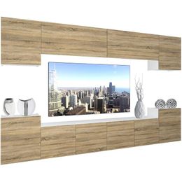 Wohnwand Vollausstattung Wohnzimmer-Set Moderne Schrankwand mit LED-Beleuchtung Anbauwand TV-Schrank Sonoma Eiche - Belini