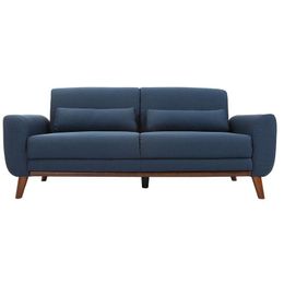 Miliboo Design-Sofa 3 Plätze Stoff Blau Beine Nussbaum ektor - Marineblau