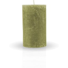 Rustikale Stumpenkerze Olive Ø7cm x 12cm - vers. Farben / Größen - lang Brenndauer Antik Kerze, Duftfreie Altarkerze - Dekokerze - Olive