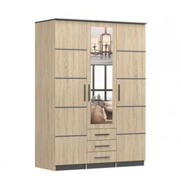 E-meubles - Kleiderschrank mit 3 Schubladen Drehtürenschrank Falttürenschrank mit Spiegel 3-türig Schrank mit Einlegeböden und Kleiderstange Gaderobe