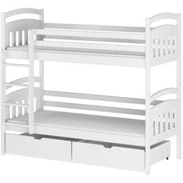 Kinderetagenbett aus holz mit unteren schubladen kalas - Weiss - 80 x 180 - Weiß, Grau