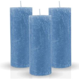 Bestgoodies - Rustikale Stumpenkerze 3er-Pack Blau vers. Farben/Größen - lange Brenndauer Antik Kerze, Duftfreie Altarkerze - Dekokerze, Adventskerze