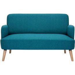 Miliboo Skandinavisches 2-Sitzer-Sofa aus entenblauem Stoff und hellem Holz isko - Entenblau