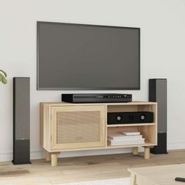 Bonnevie - Moderne TV-Möbel, TV-Lowboard TV-Schrank für das Wohnzimmer Braun 80x30x40 cm Massivholz Kiefer und Natur-Rattan -FV63132 - Braun