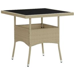 Garten-Esstisch Beige Poly Rattan und Glas - Beige - Prolenta Premium