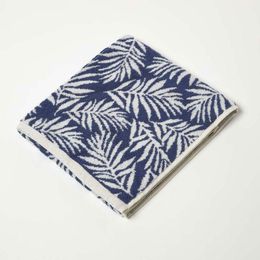 Homescapes - Frottee-Handtuch blau mit Blätter-Motiv - 50 x 85 cm, 100% Baumwolle - Dunkelblau