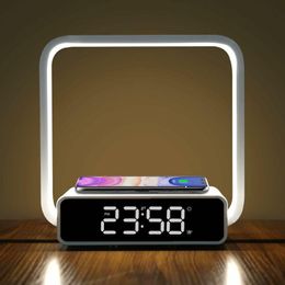 Qiedie - Touch-Nachttischlampe für das Schlafzimmer, Lichtwecker mit kabellosem Ladegerät, Wecklampe mit 3 Helligkeitsstufen