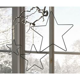 3x Dekohänger Stern aus Metall, matt schwarz, Hängedeko, Fensterdeko, Weihnachtsdeko