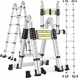 Teleskopleiter, Klappleiter 3.8 Meter, Multifunktionsleiter, Anti-Rutsch-Leiter, Trittleiter, Teleskop-Klappleiter aus Aluminiumlegierung,