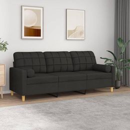 3-Sitzer-Sofa，Sofas gerade mit Zierkissen Schwarz 180 cm Stoff vidaXL