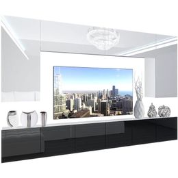 Wohnwand Vollausstattung Wohnzimmer-Set Moderne Schrankwand mit LED-Beleuchtung Anbauwand TV-Schrank Weiß/Schwarz - Belini