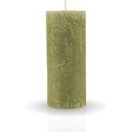 Rustikale Stumpenkerze Olive Ø7cm x 15cm - vers. Farben / Größen - lang Brenndauer Antik Kerze, Duftfreie Altarkerze - Dekokerze - Olive